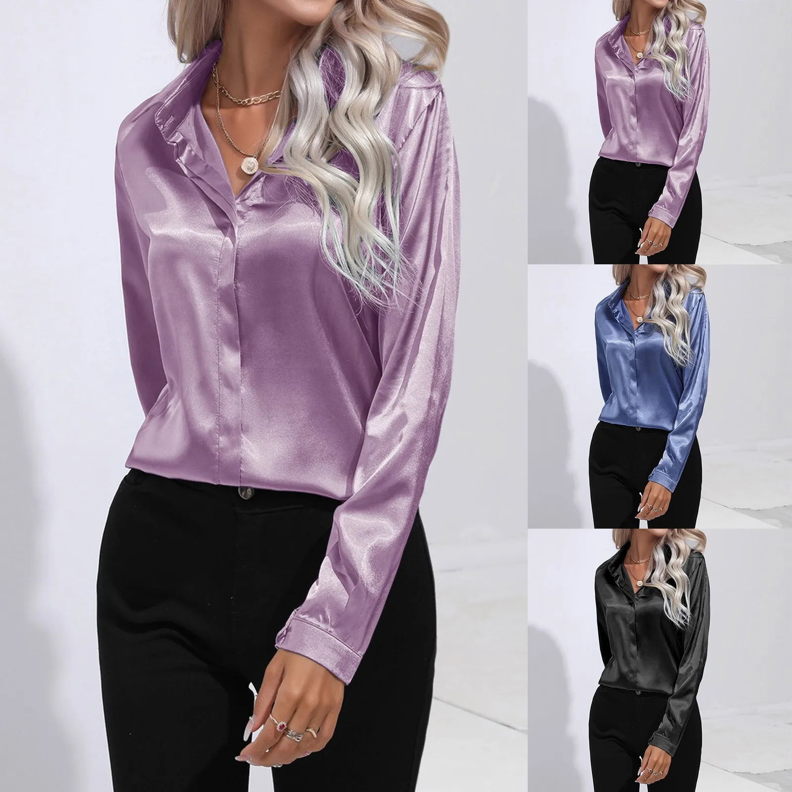 One-Button-Satin-Shirt-Women-S-Top-Long-Sleeved-Shirt-Spring-And-Summer ...