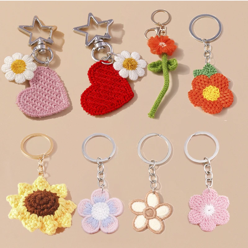 Pretty-Handmade-Knitted-Flower-Keychain-for-Women-Girls-Crocheted-Love ...