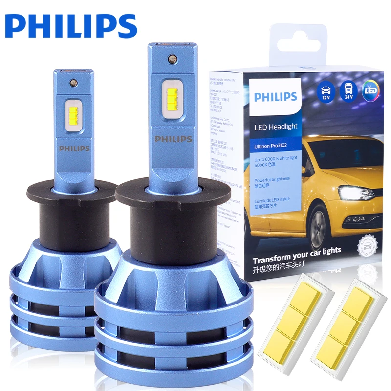 Philips Ultinon Essential H3 Led Car Headlight Bulbs 6000K Super Bright ...