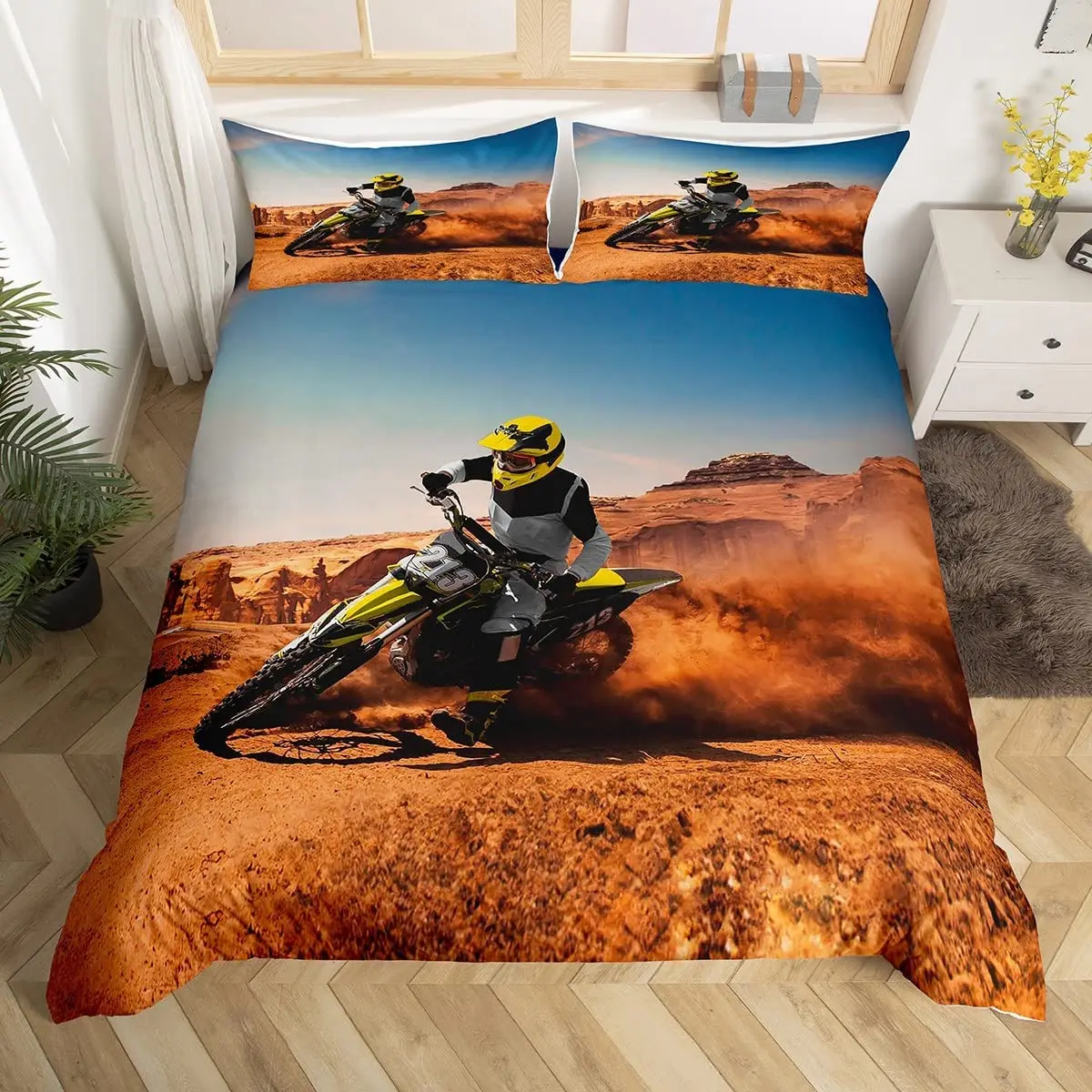 Dirt Bike Duvet Cover Set Extreme Sports Bedding Set Motocross Rider ...