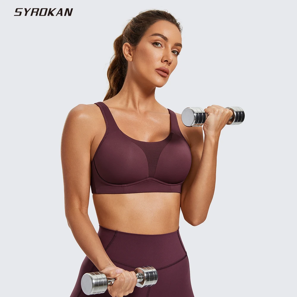 SYROKAN-Women-s-Sports-Bra-High-Impact-Padded-Wireless-Supportive-Plus-Size-Solid-Shockproof ...
