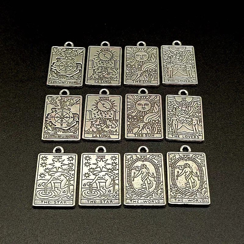 12pcs-Mixed-Silver-Plated-Witch-Divination-Tarot-Card-Moon-Sun-World ...
