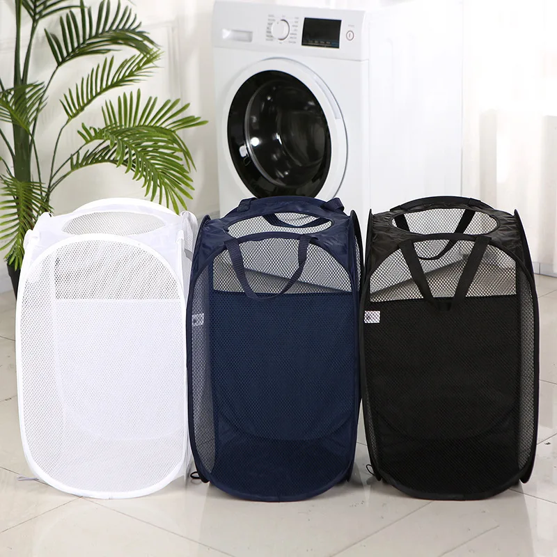 Folding Laundry Basket With Handle Clothes Toy Storage Basket Hollow ...