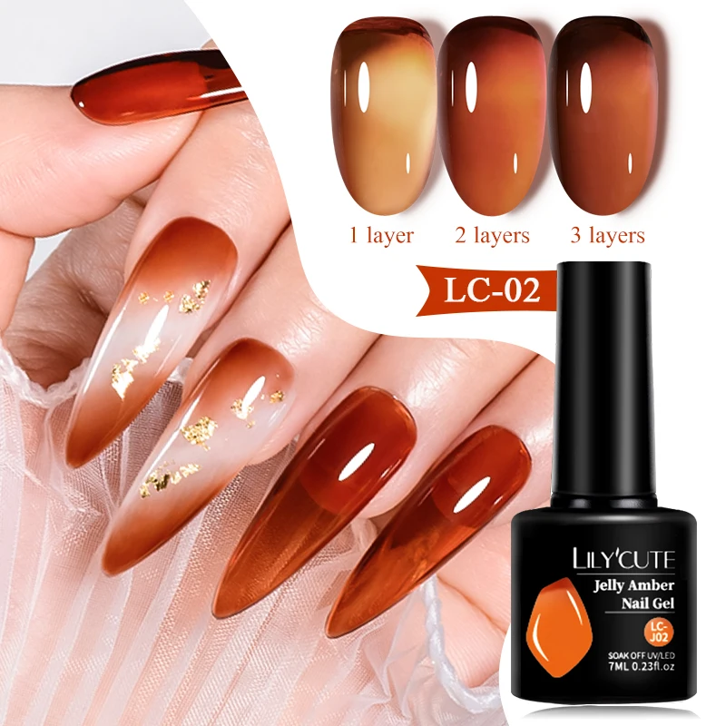 LILYCUTE 7ML Jelly Amber Gel marrón invierno cristal esmalte de uñas ...