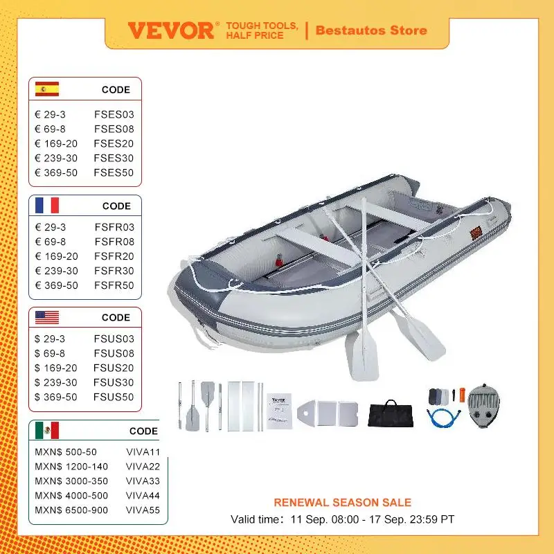 VEVOR-Inflatable-Dinghy-Boat-6-Person-Transom-Sport-Tender-Boat-Marine-Wood-Floor-and-Adjustable ...