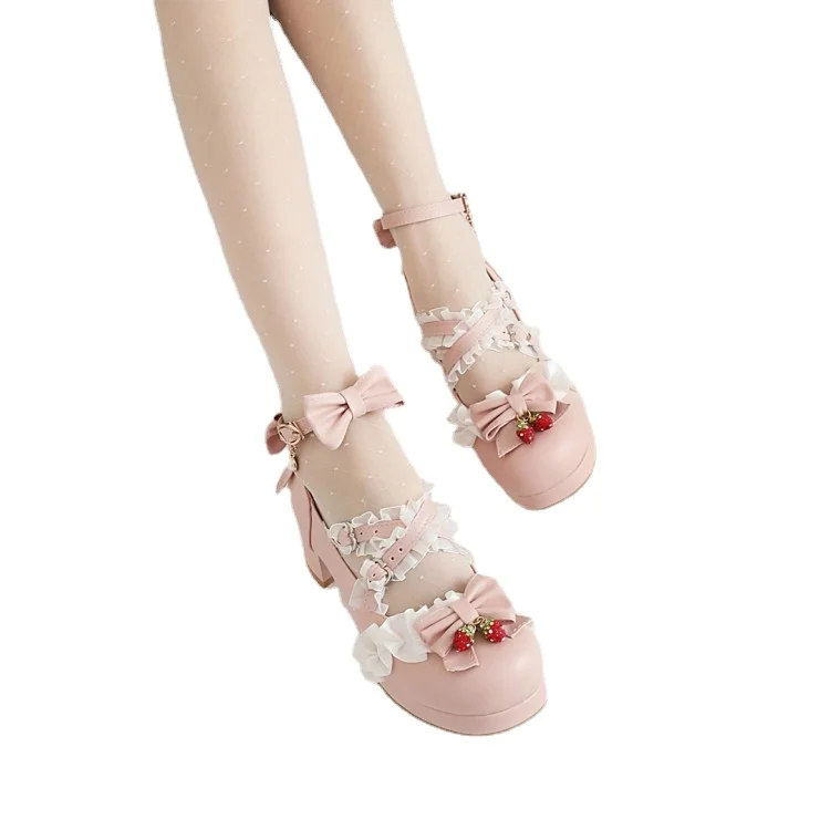 Japanese-Kawaii-Sweet-Lolita-Spike-Mid-Heels-Platform-Women-Pumps-Bow ...