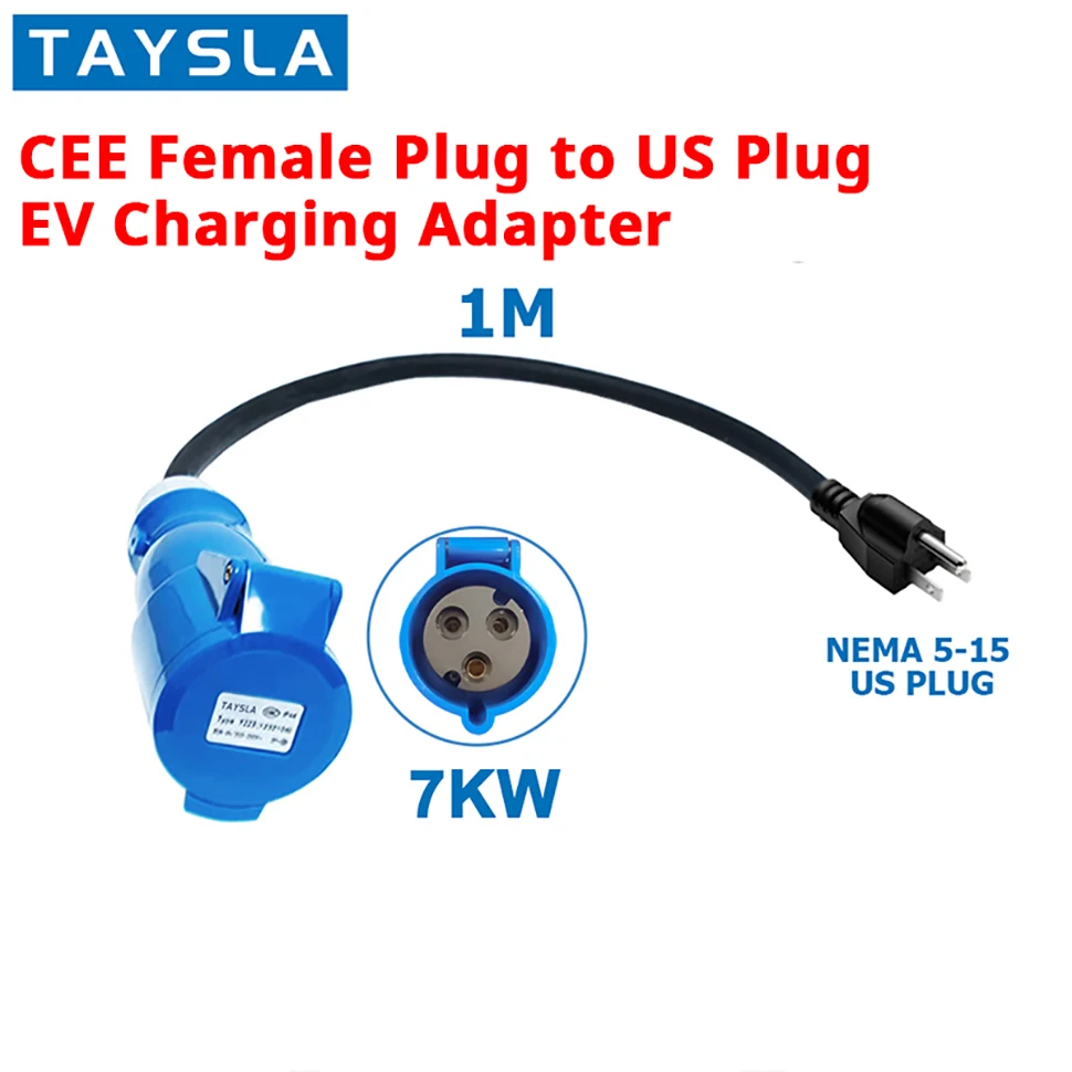 TAYSLA EV cargador portátil Schuko enchufe a CEE Blue Power hembra ...