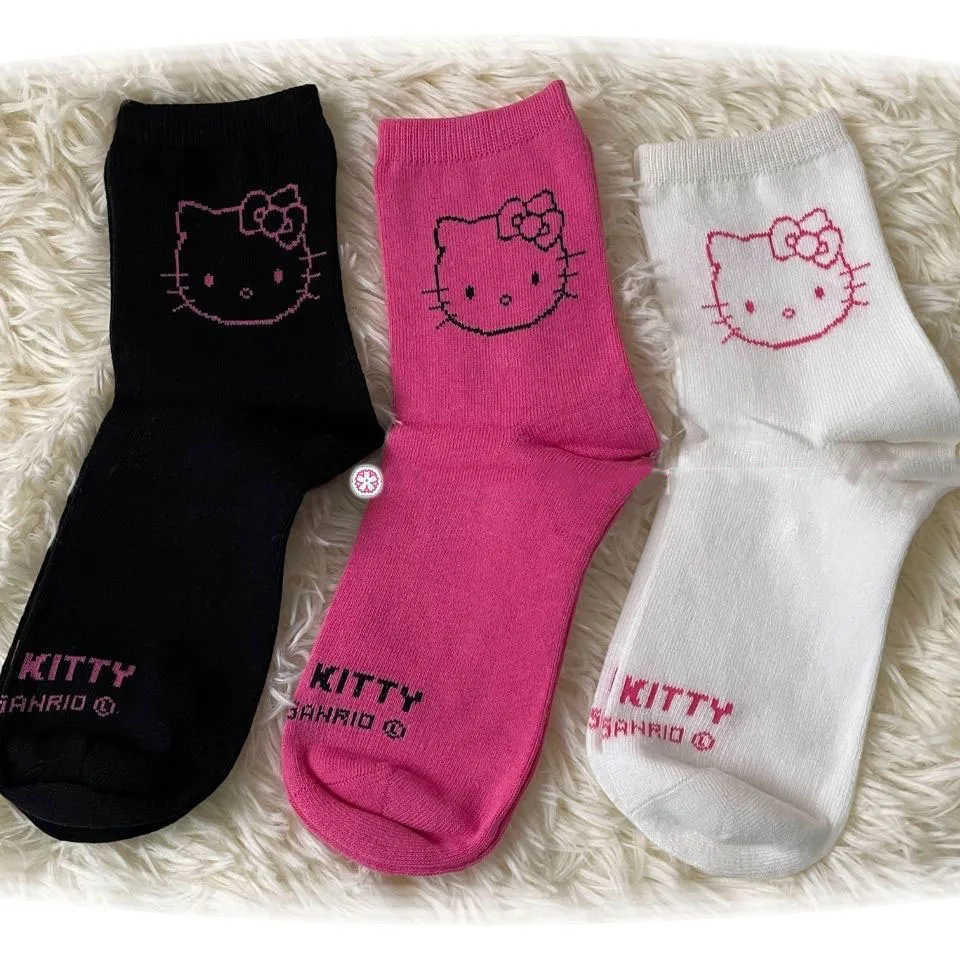 Meias-Y2K-Hello-Kitty-para-Meninas-Meias-M-dias-Kawaii-Sanrio-Acess ...