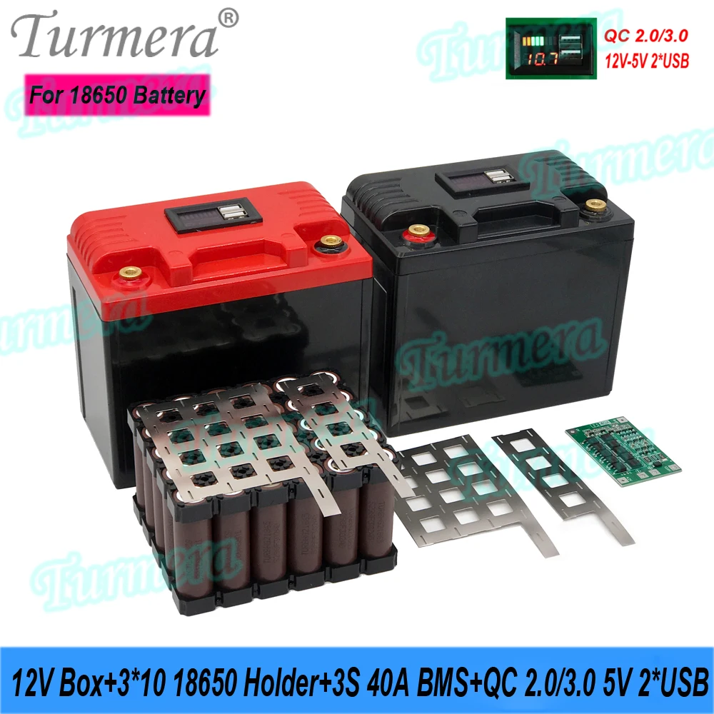 Turmera 12V Motorcycle Battery Box 18650 21700 Holder 40A Balance BMS ...