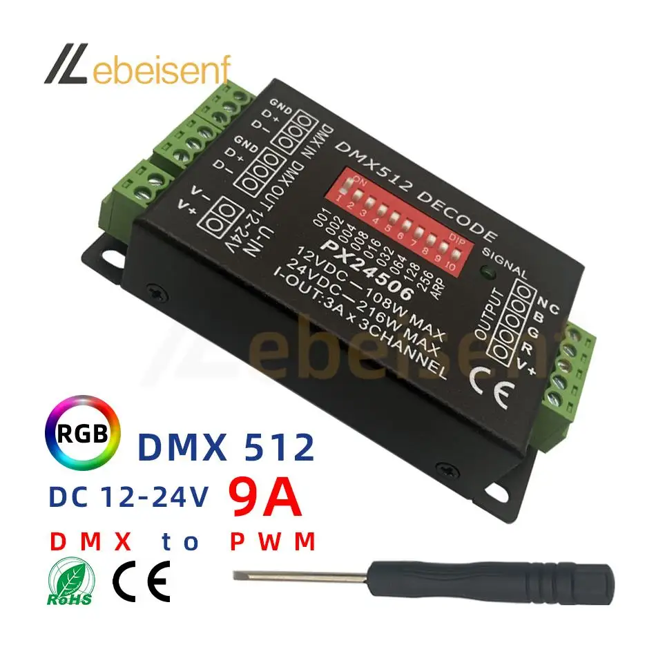 Decodificador-LED-DMX-512-controlador-DMX512-atenuador-PX24506-24V-DC ...