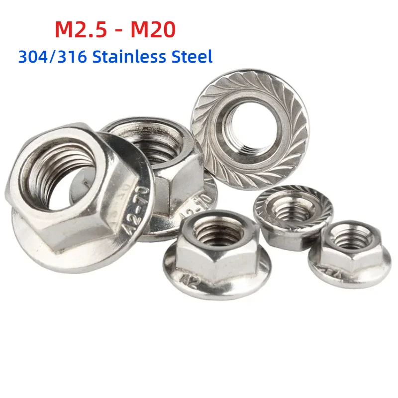 1-20pcs-304-316-Stainless-Steel-Hexagonal-Flange-Nut-Flat-Lock-Nut-with ...