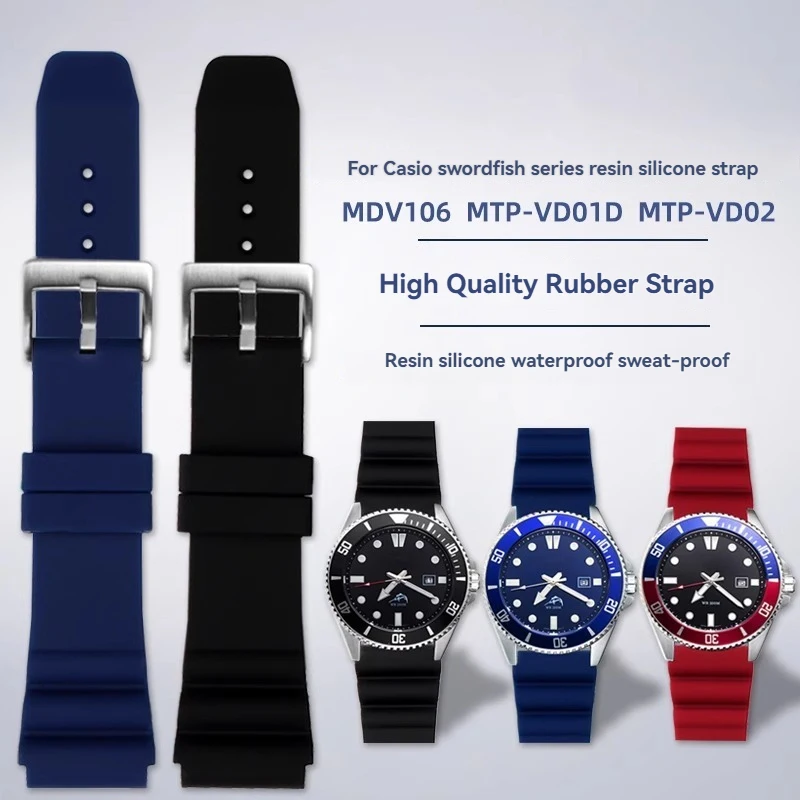 20mm 22mm Silicone Watch Band for Casio Diving Watch Swordfish MDV-106 ...