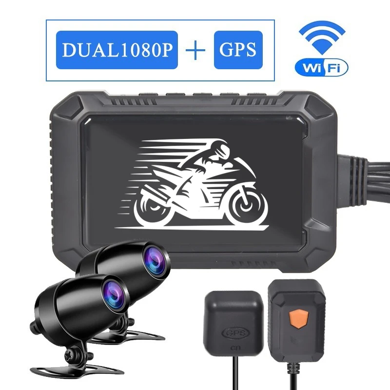 2023-Newest-No-Screen-WiFi-GPS-Motorcycle-Dashcam-Dual-AHD-1080P-Dash ...