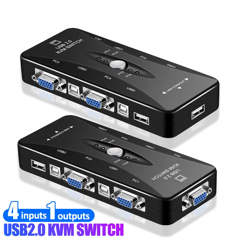 4-Port-VGA-KVM-Switch-1080P-USB2-0-VGA-Splitter-Mouse-Keyboard-Printer ...