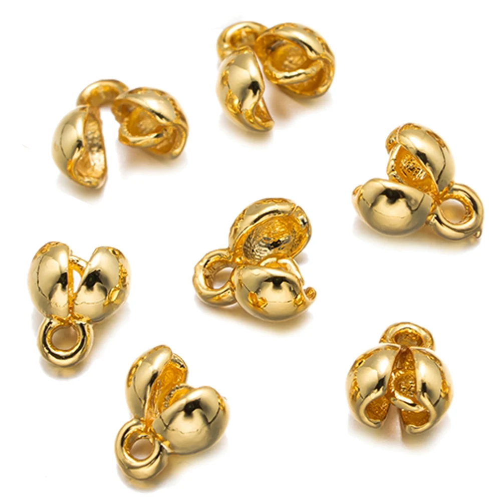 20/40pcs 18K Gold Plated Round Brass Bead Tips Calotte End Clamshell ...