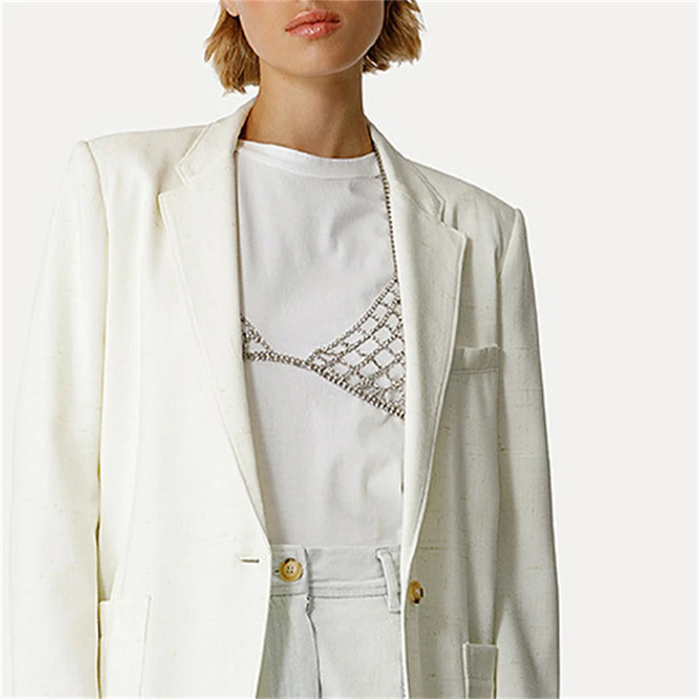 INS Fashion Shiny Rhinestone Mesh Hollow Chest Chain Ladies Nightclub ...