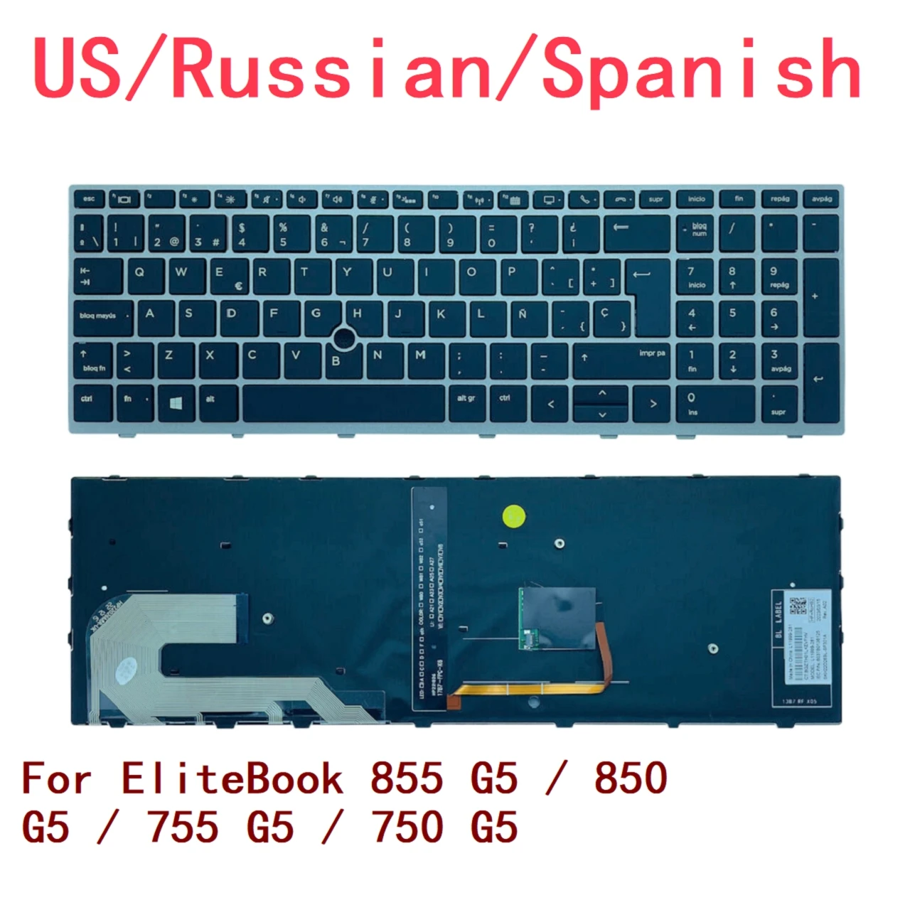 New US Russian Spanish Laptop Backlit Keyboard For HP EliteBook 855 G5 ...