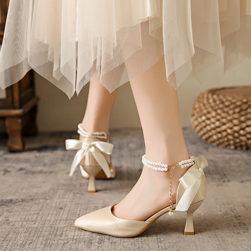 Sandales-creuses-talons-fins-pour-femmes-perle-papillon-pointu-Parker ...