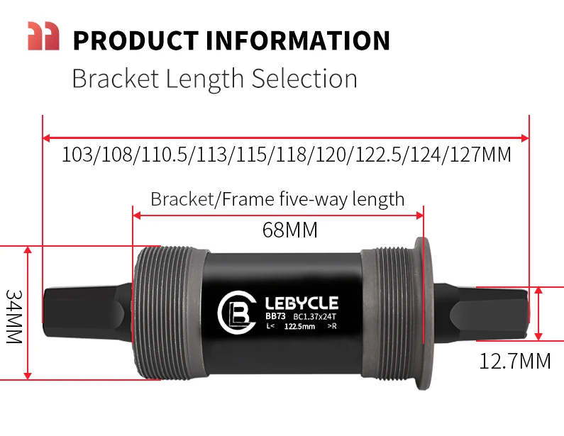 Lebycle Bicycle Square Bottom Bracket BB68 Threaded Bottom Bracket Bike ...