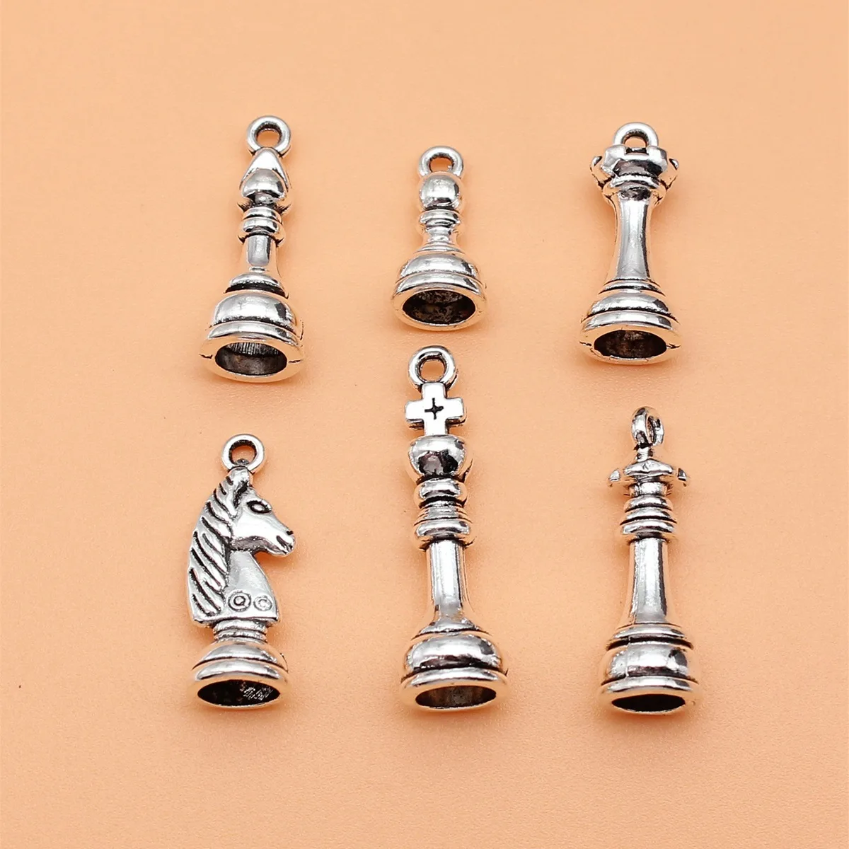 6pcs Antique Silver Color International Chess Charms Collection For DIY ...