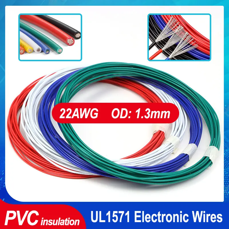 5~200M 22AWG UL1571 PVC Electronic Wire OD 1.3mm Insulated Tin-plated ...
