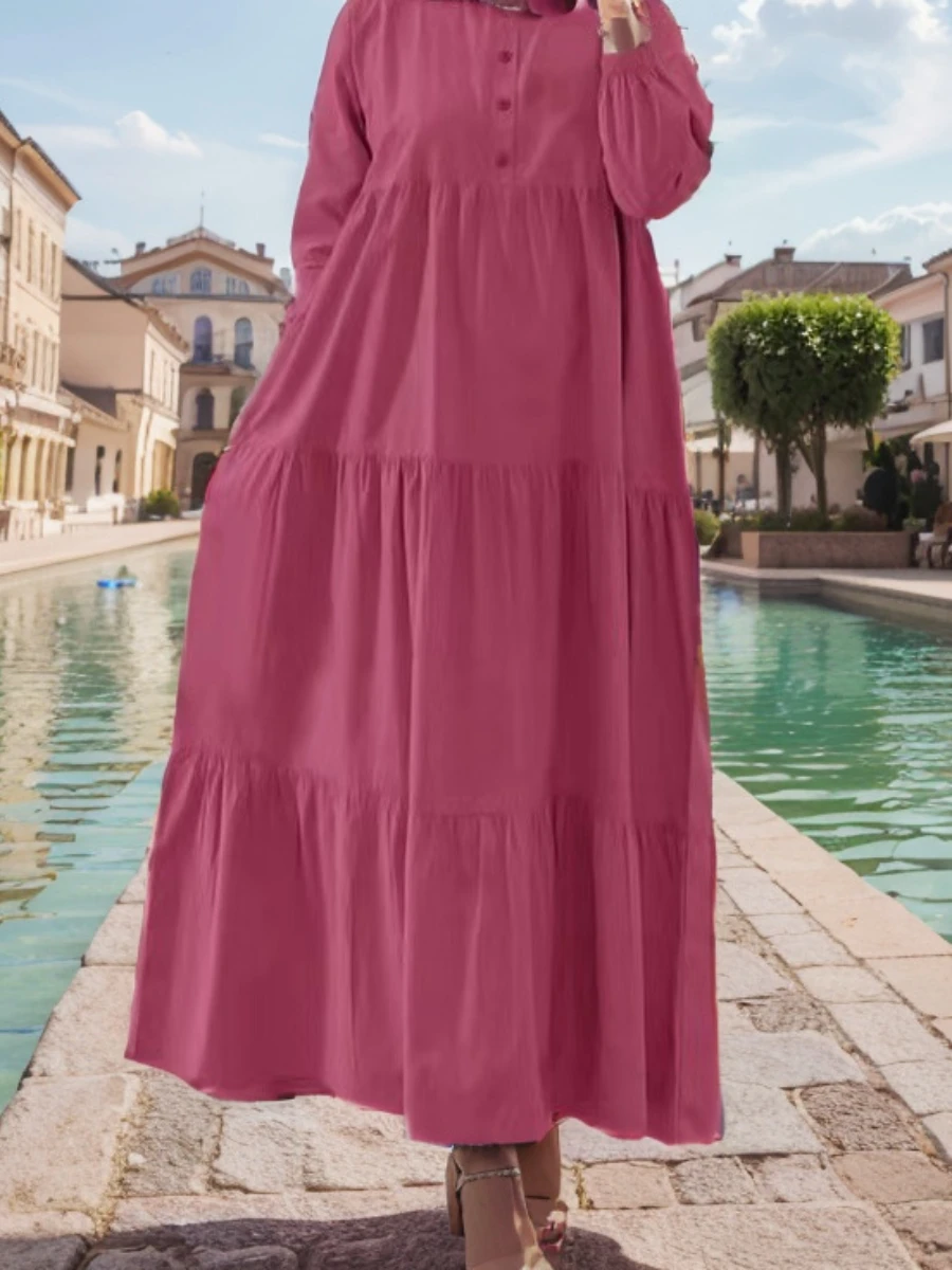 Abaya-Robe-Wome-Muslim-Solid-Color-Dress-Loose-Long-Sleeved-Cotton ...