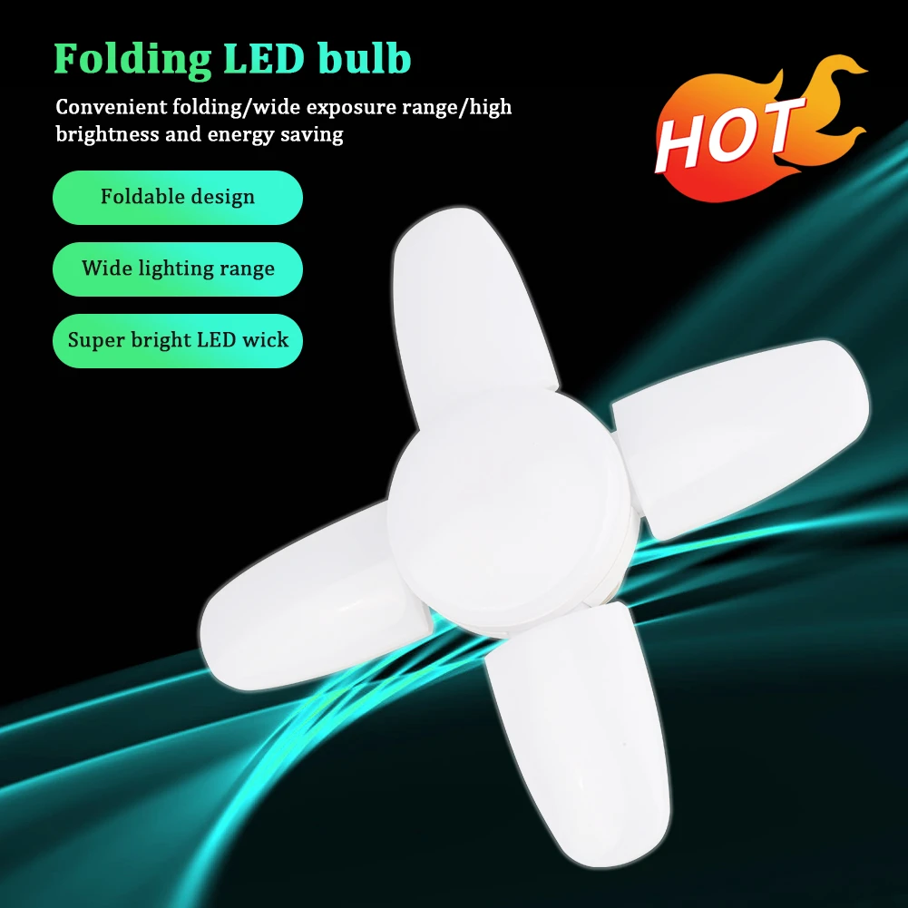 E27 LED Bulb Fan Blade 4+1 Leaf Lamp AC165-265V 28W Foldable Led Light ...