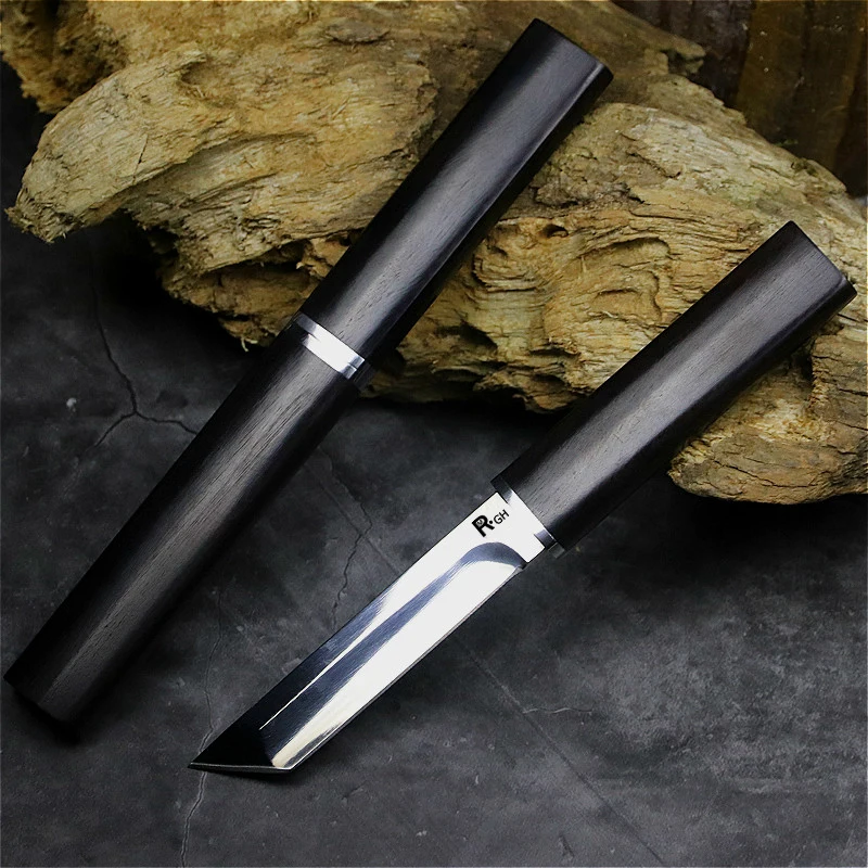 Ebony-Japanese-samurai-sharp-D2-steel-straight-knife-camping-straight ...