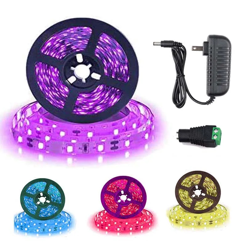 DC-12V-5-Meters-LED-Strip-Light-Kits-With-Power-Adapter-Warm-White-Blue ...