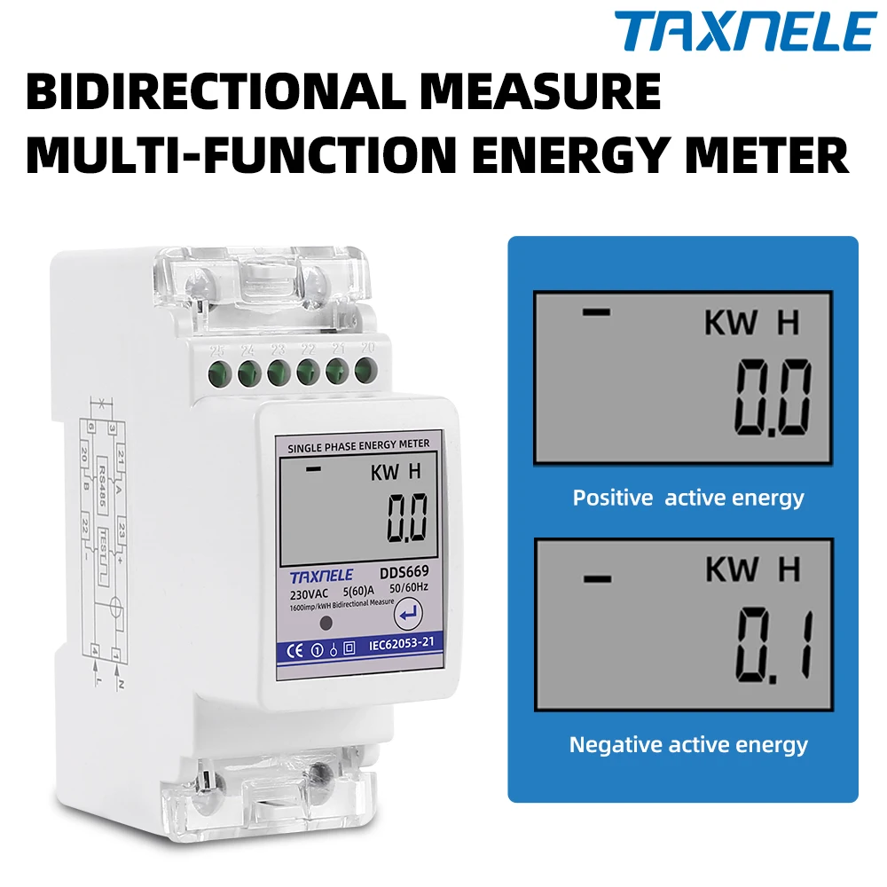Multifunction 230V 60A Bi-directional Energy Meter Import Export KWH ...