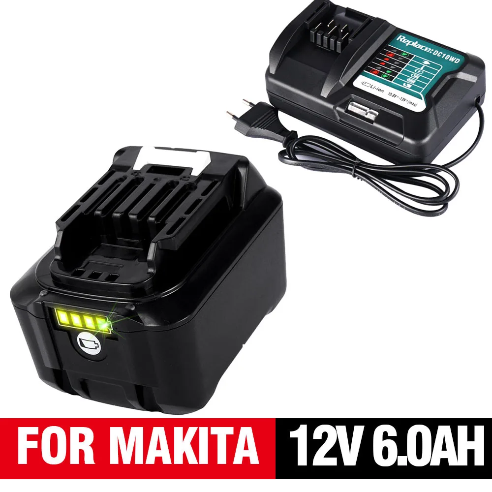 Bateria de iões de lítio recarregável para Makita, carregador de bateria, ficha EU, 12V, 6000mAh ...