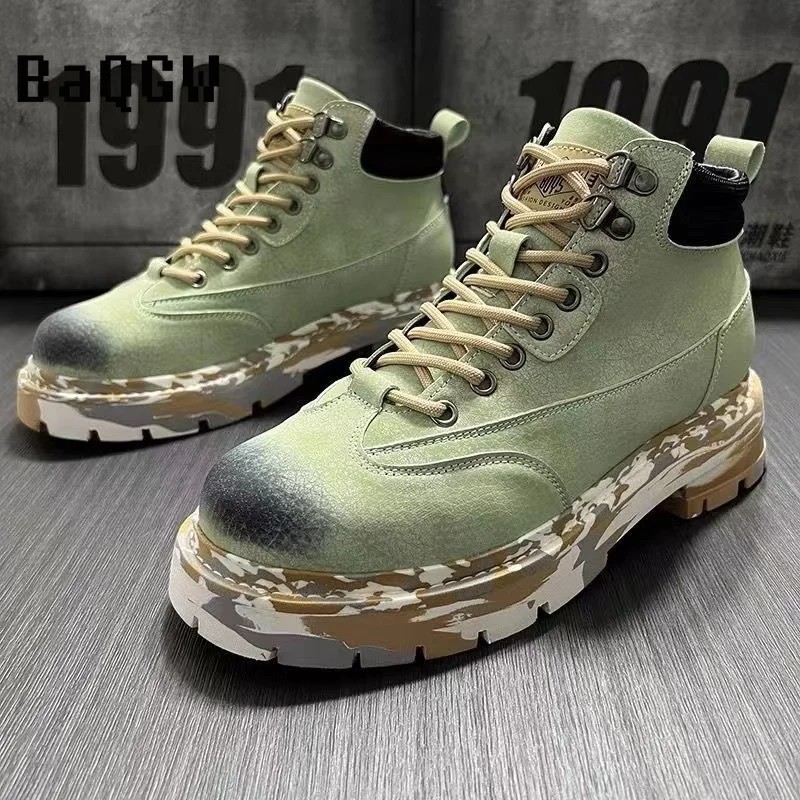 Botas-de-cuero-de-bloque-de-Color-para-hombre-botines-de-motocicleta ...