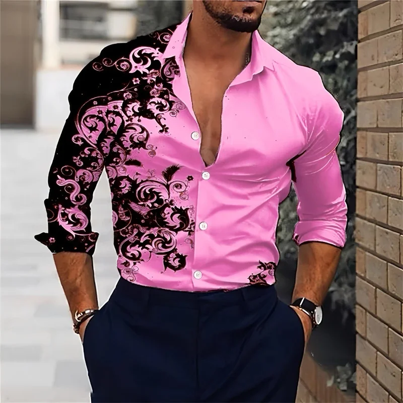 Men's pink fashion shirt party party fashion new men's long sleeve ...