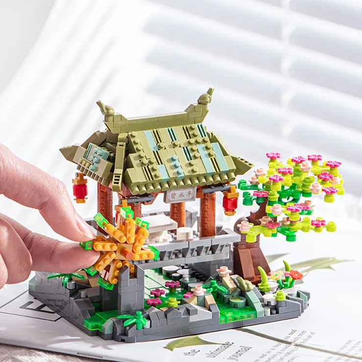 LOZ-small-particle-green-water-pavilion-Chinese-style-model-building ...