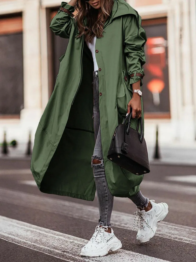 Single Breasted Pocket Hem Casual Elegant Trench Coat