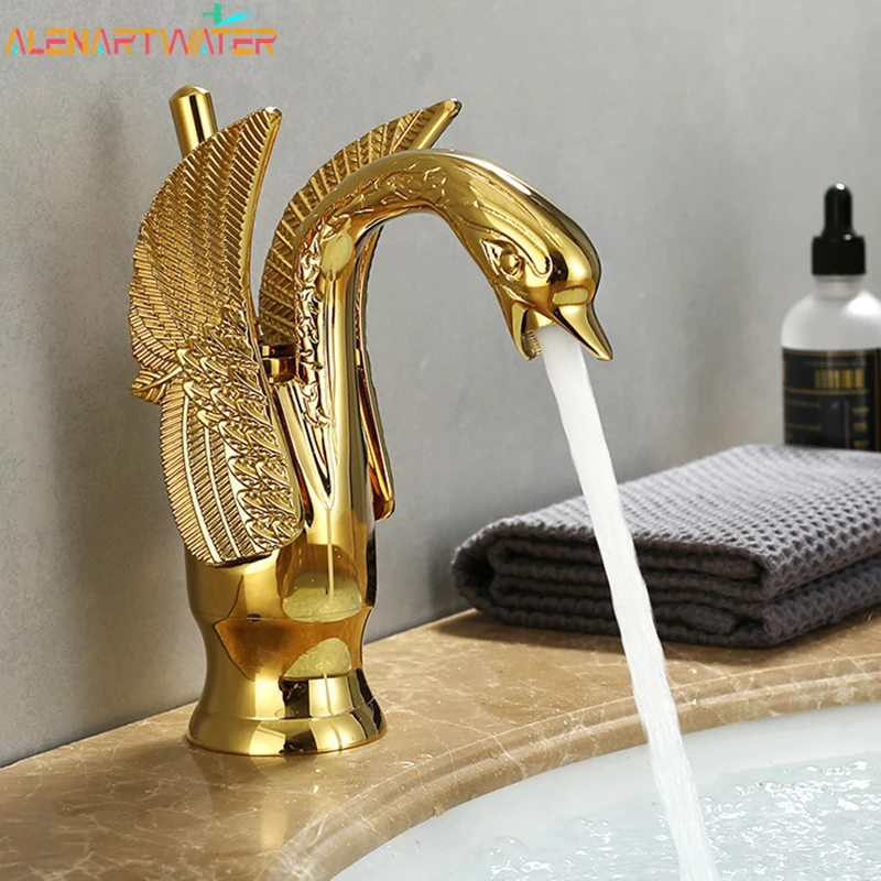Creative-Swan-Faucet-Gold-Faucet-Deck-Installation-Sink-Short-Faucet ...