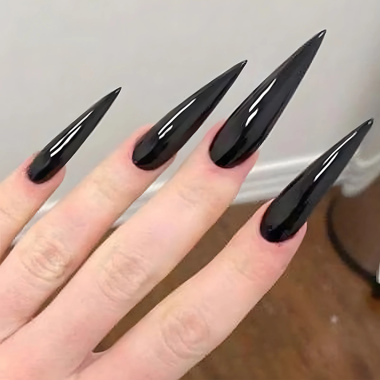 24pcs-Glossy-Black-Fake-Nails-Set-Press-On-Nail-Tips-Solid-Color-Long ...