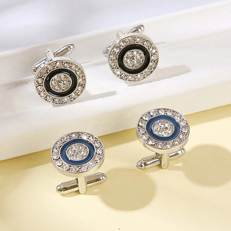 Luxury-High-grade-Jewelry-Men-s-White-Blue-Enamel-Crystal-Cufflinks ...