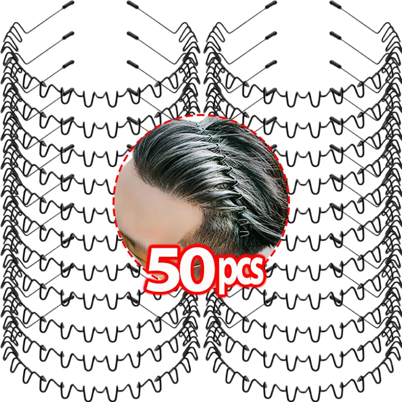 1/50pcs Unisex Black Elastic Non Slip Simple Metal Headbands For Men ...