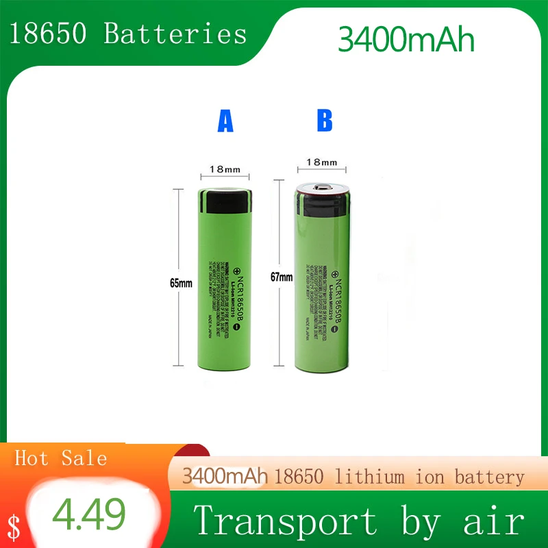 3400mah Powerful 18650 Batteries Ncr18650b 3.7v Green Rechargeable ...