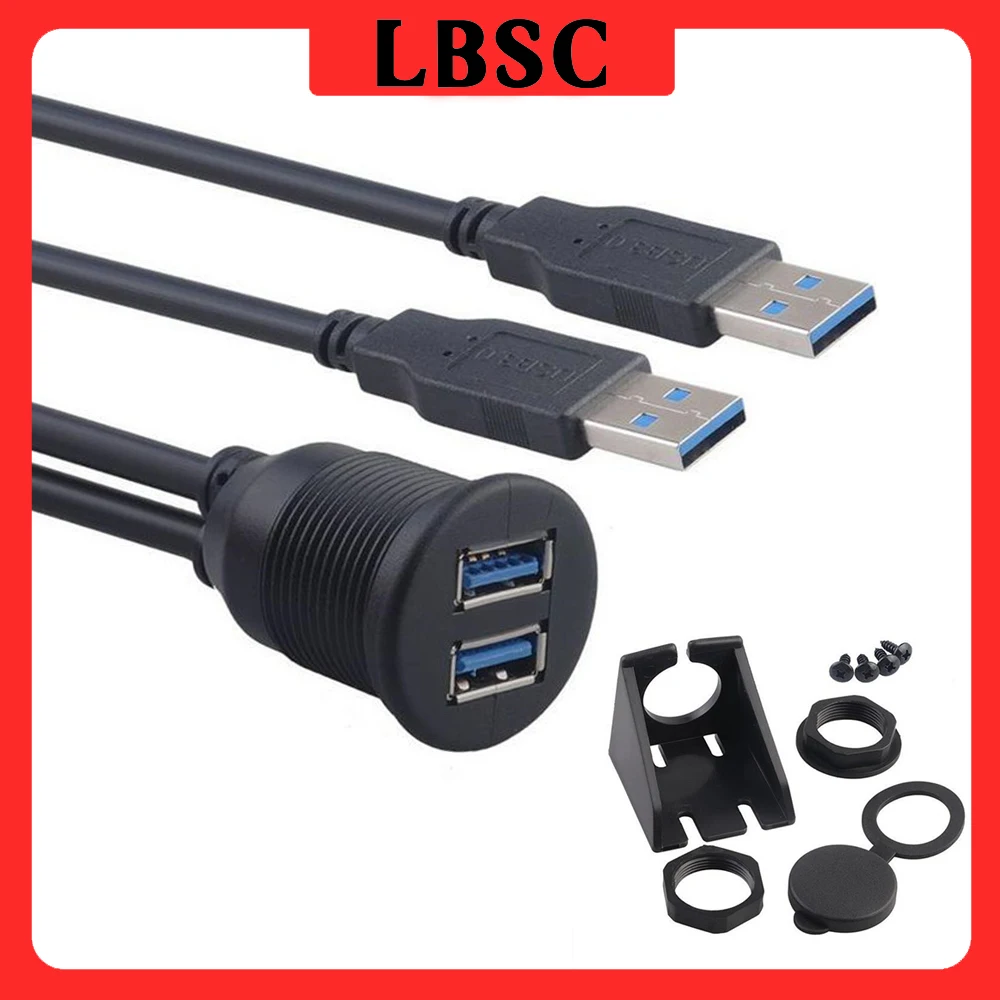 LBSC 2 Ports Dual USB 3.0 Extension AUX Flush Mount Car Mount Extension ...