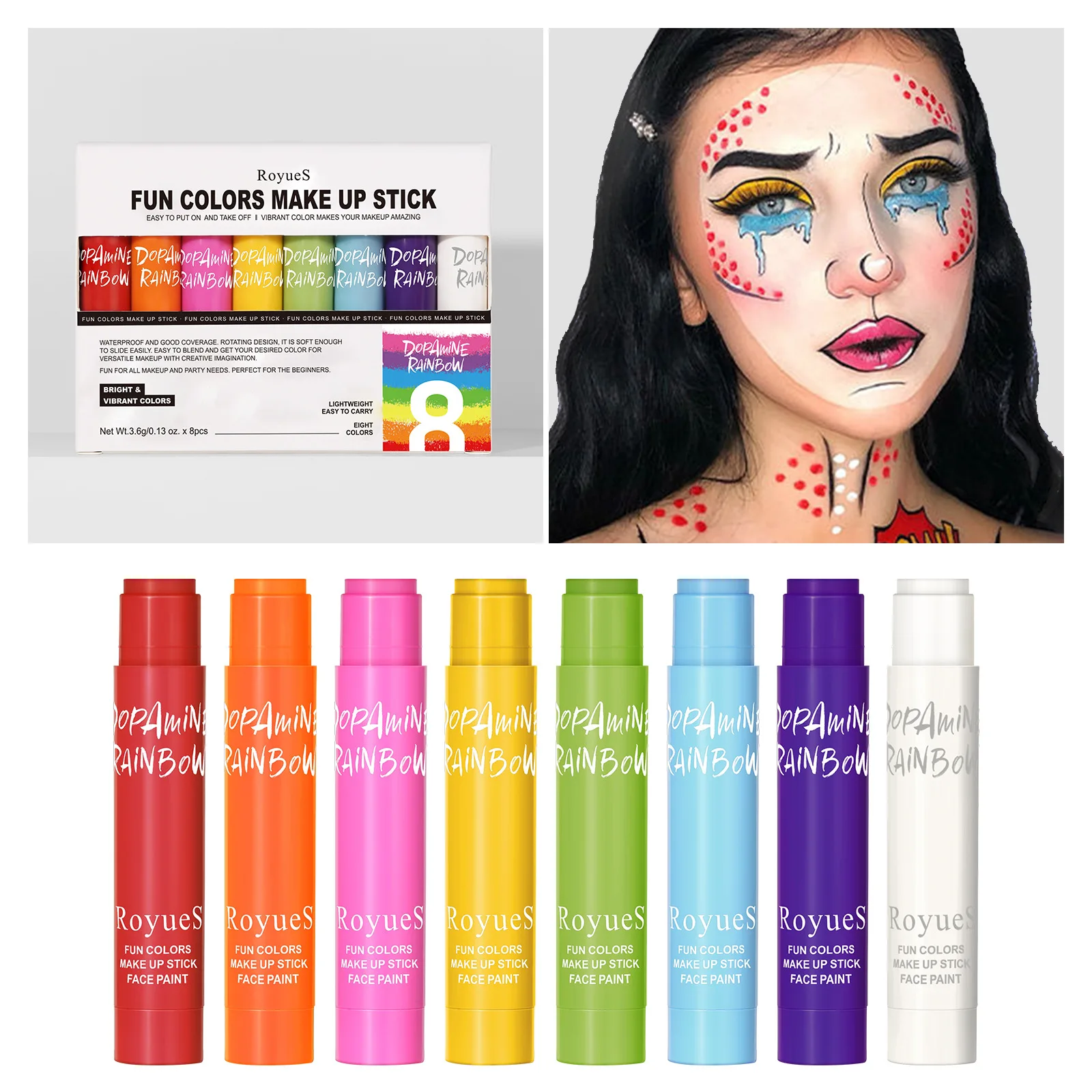Hot-8Pcs-Set-Dopamine-Face-Paint-Pen-Set-Rainbow-Graffiti-Crayon-Human ...