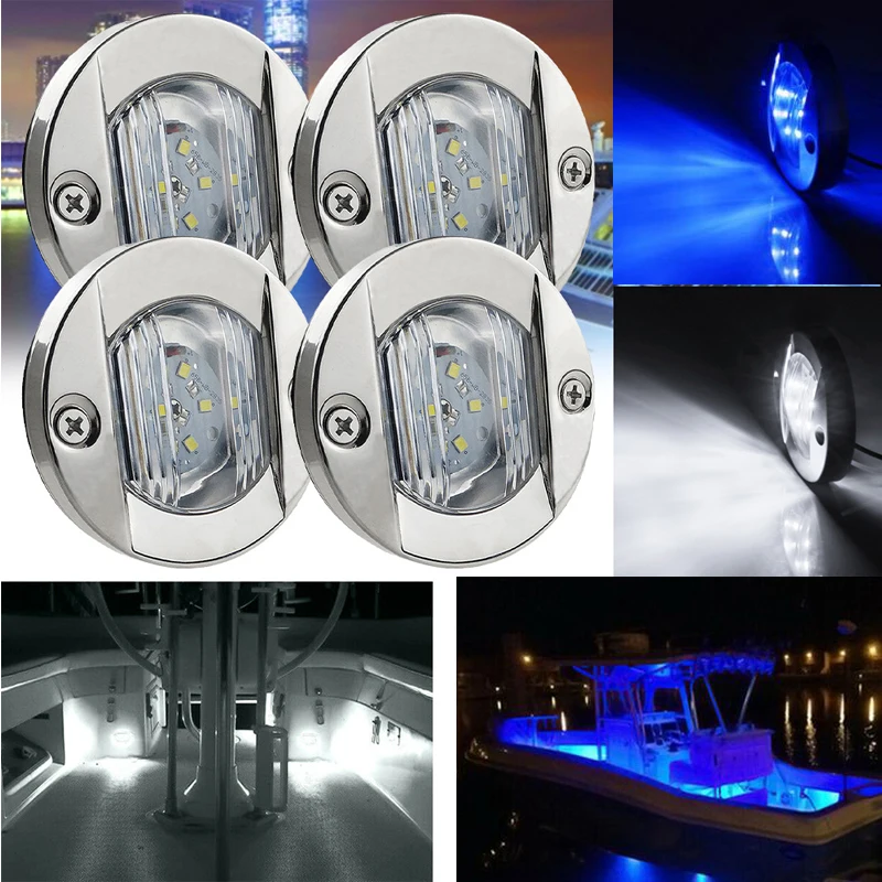 Marine Courtesy Lights 3" White/Blue Round Boat Transom Mount Light ...