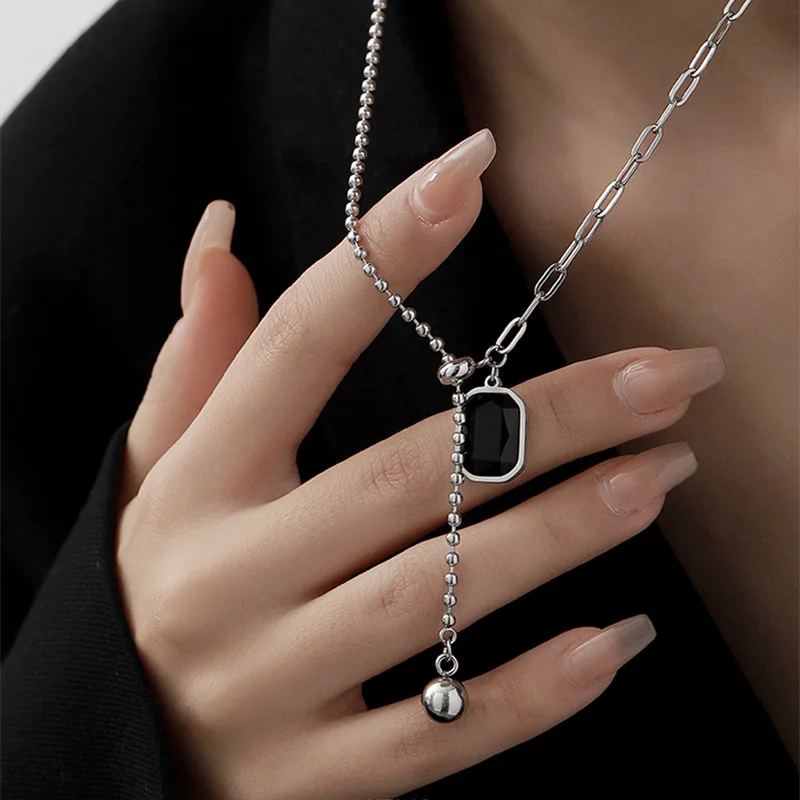 316L Stainless Steel Zircon Necklace For Women Designer Square Bead ...