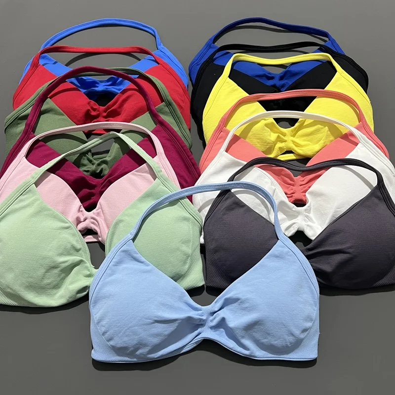 HISTELLO Impact Strappy Bra Gym Top Women High Support Thin Strap ...
