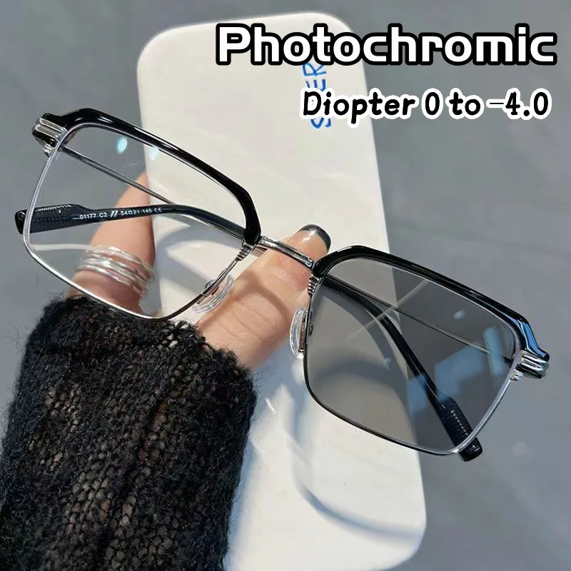 Luxury-Metal-Frame-Photochromic-Myopia-Glasses-Anti-blue-Light-Color ...