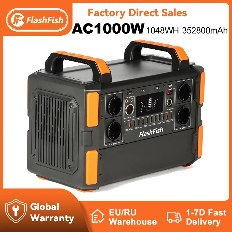 FlashFish 1000W Portable Power Station High-Capacity 1048Wh 327600mAh 110V-240V Solar Generator ...