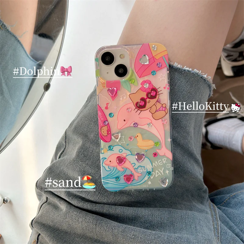 Hello-Kitty-Sanrio-Sunglasses-Pink-dolphin-rhinestone-Phone-Case-For ...