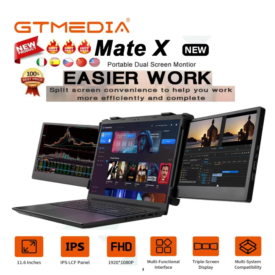 New-GTMEDIA-Mate-X-Portable-Monitor-Attachable-Dual-Screen-195-Degree ...