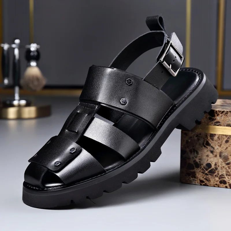 Elegant-Genuine-Leather-Men-Sandals-Luxury-Business-Casual-Shoes-Men ...